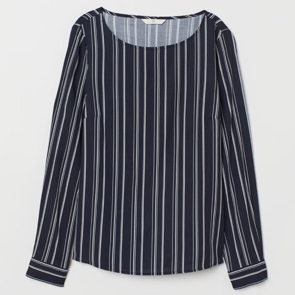 H&M | Tops | Hm Navy White Striped Blouse | Poshmark